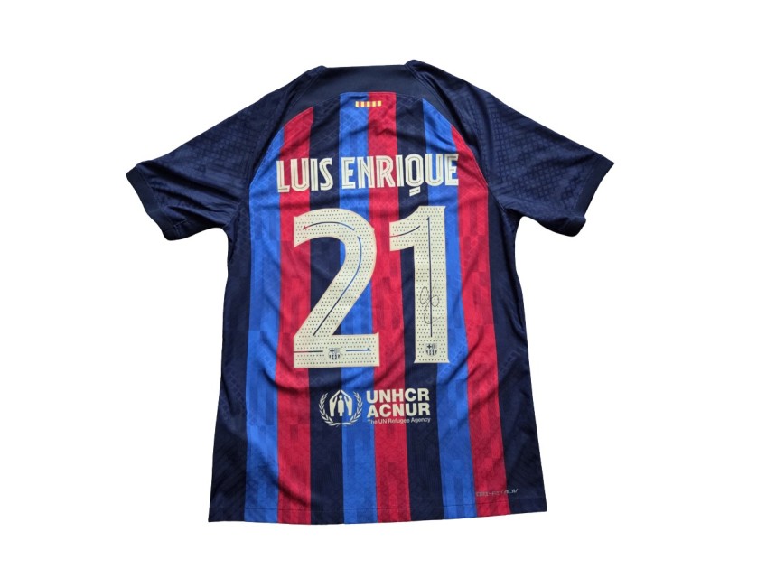 Luis Enrique's Barcelona 2022-23 Signed Official Home Shirt - CharityStars