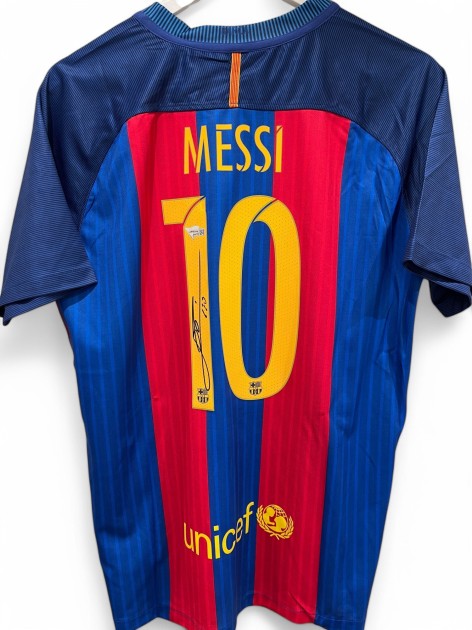 Lionel Messi's FC Barcelona 2016/17 Signed Replica Shirt - CharityStars