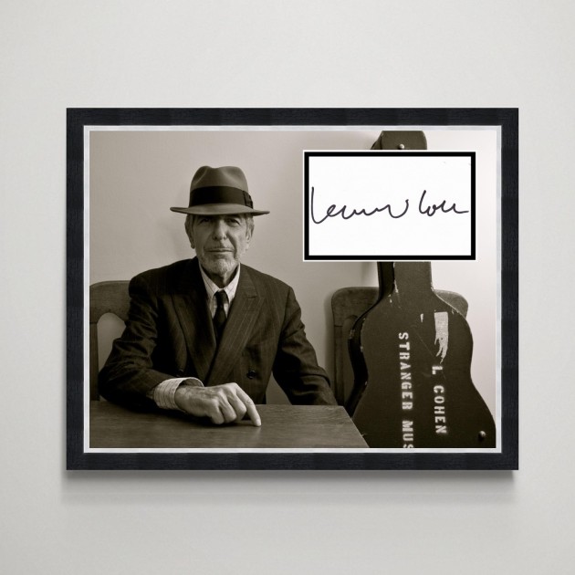 Leonard Cohen Signed and Framed Official White Card - CharityStars