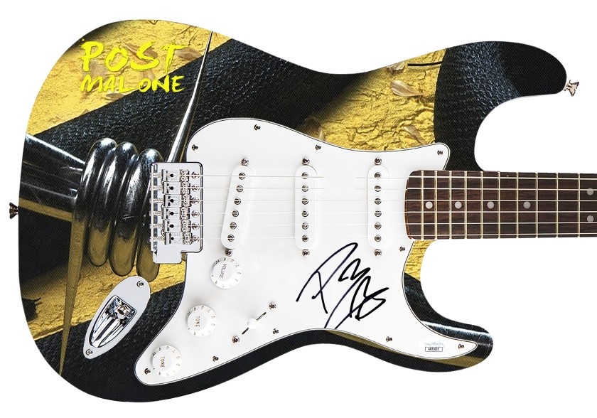 Post Malone Signed Pickguard with Heart Sketches on a Custom Fender ...