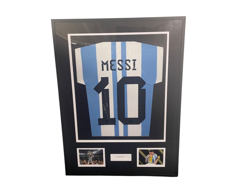 Lionel Messi Signed and Framed Argentina 2022-23 Shirt - CharityStars