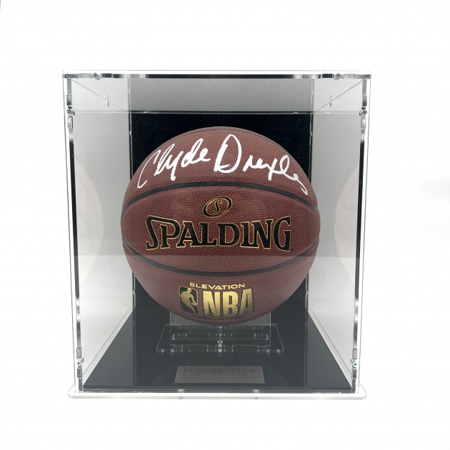 Clyde Drexler Signed Basketball in Display Case - CharityStars