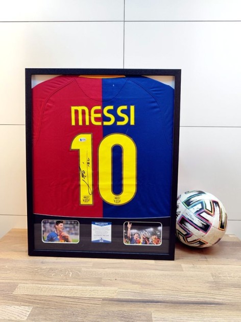 Messi's FC Barcelona Signed and Framed Shirt - CharityStars