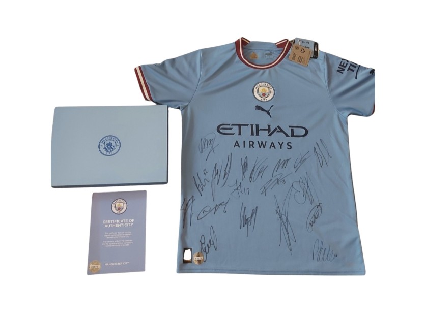Manchester City 2022/23 Treble Winners Squad Signed Shirt - CharityStars