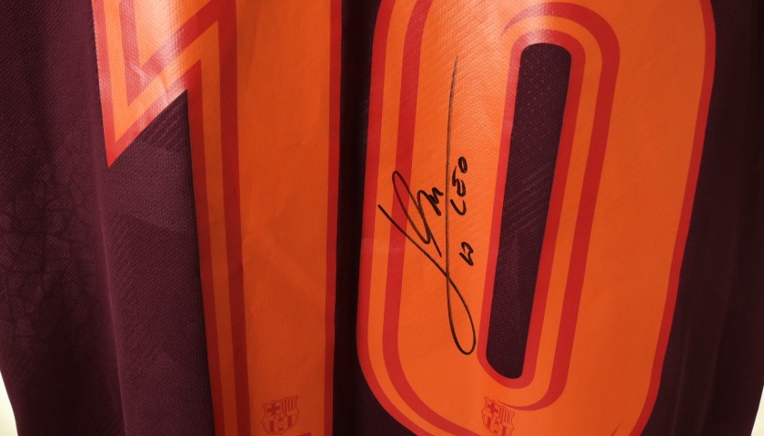 Messi Official Barcelona Signed Shirt, 2017/18 - CharityStars