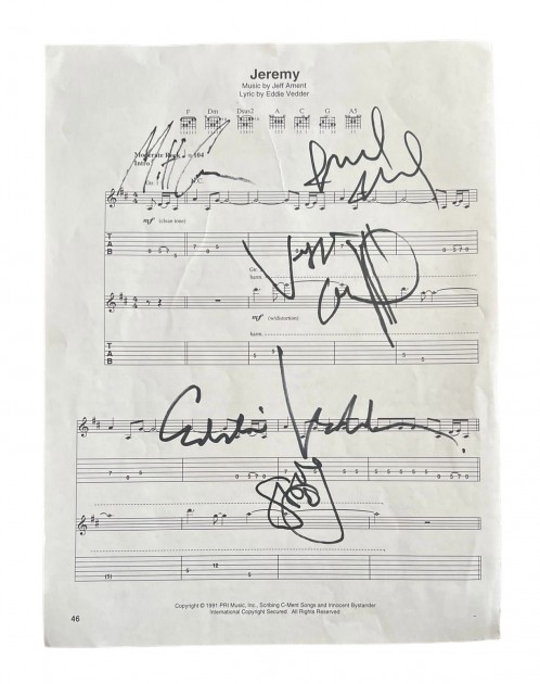 Pearl Jam 'Jeremy' Signed Sheet Music - CharityStars