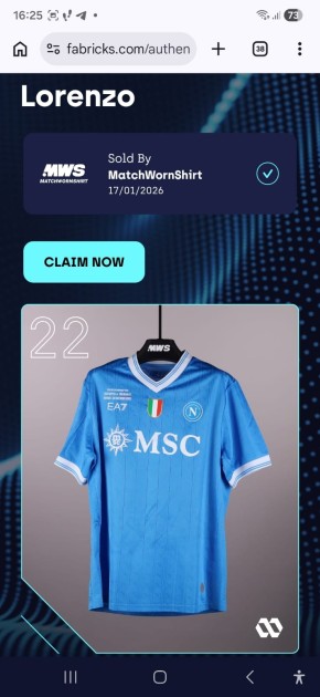 Di Lorenzo's Signed Unwashed Shirt, Napoli vs Bologna Italian Supercup ...