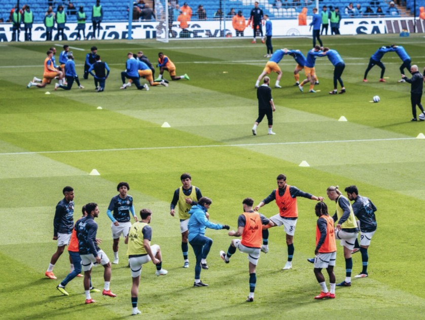 Jeremy Doku's Worn Pre-Match Midlayer from Manchester City v Brighton ...