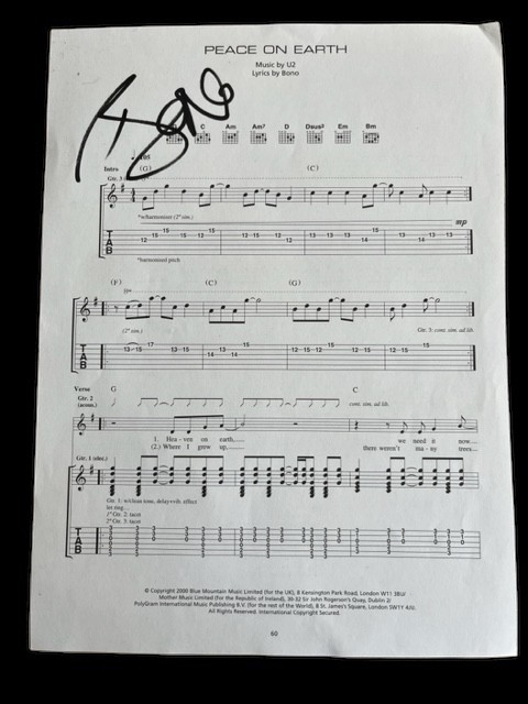 Bono Signed U2 'Peace On Earth' Sheet Music - CharityStars
