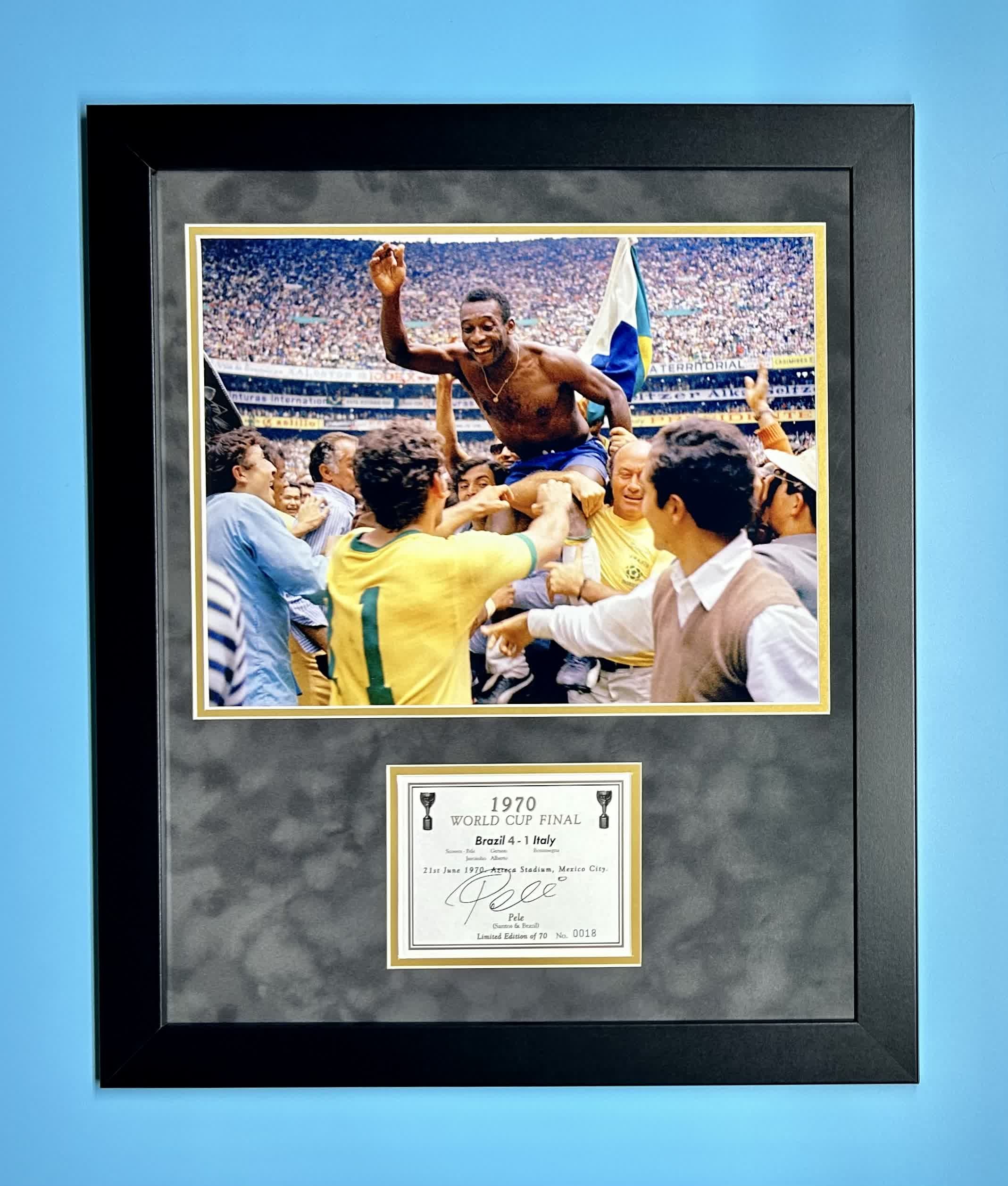 Pelé Signed and Framed 1970 Brazil World Cup Final Champagne Label ...