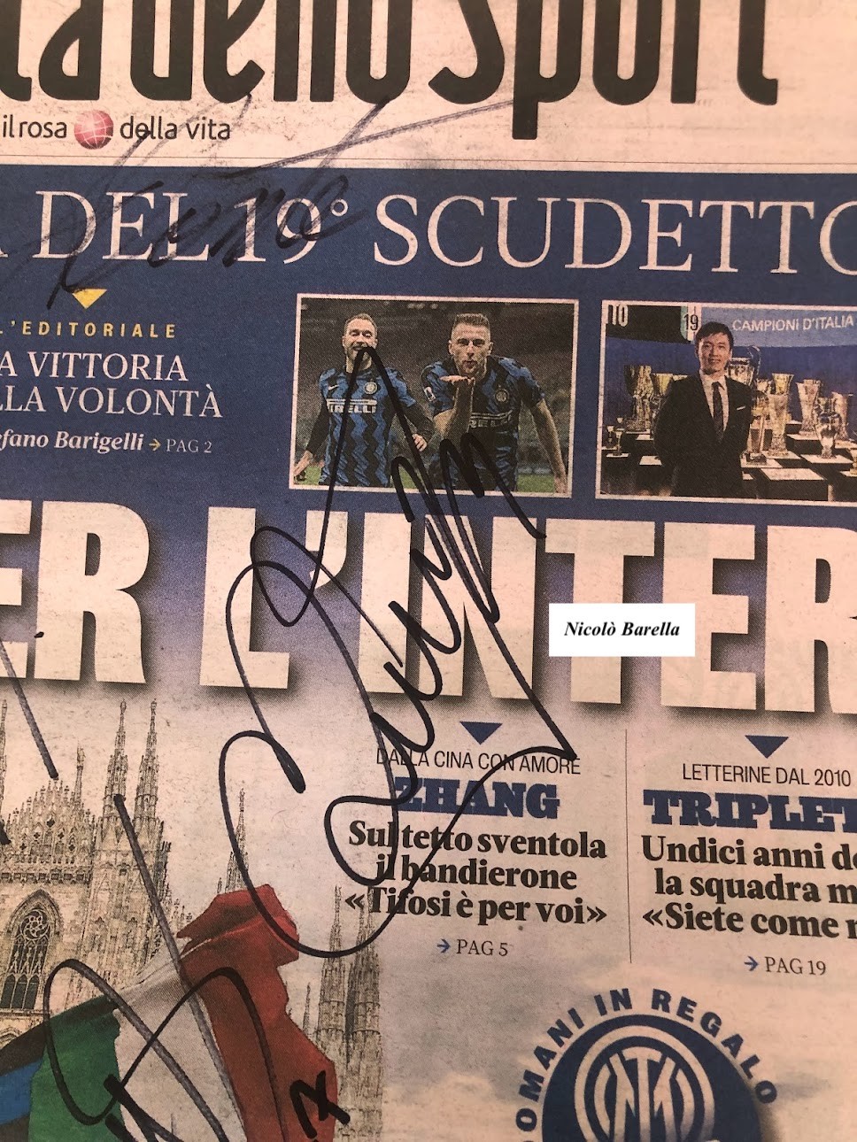 La Gazzetta dello Sport Inter 19th Scudetto Front Page - Signed by the ...