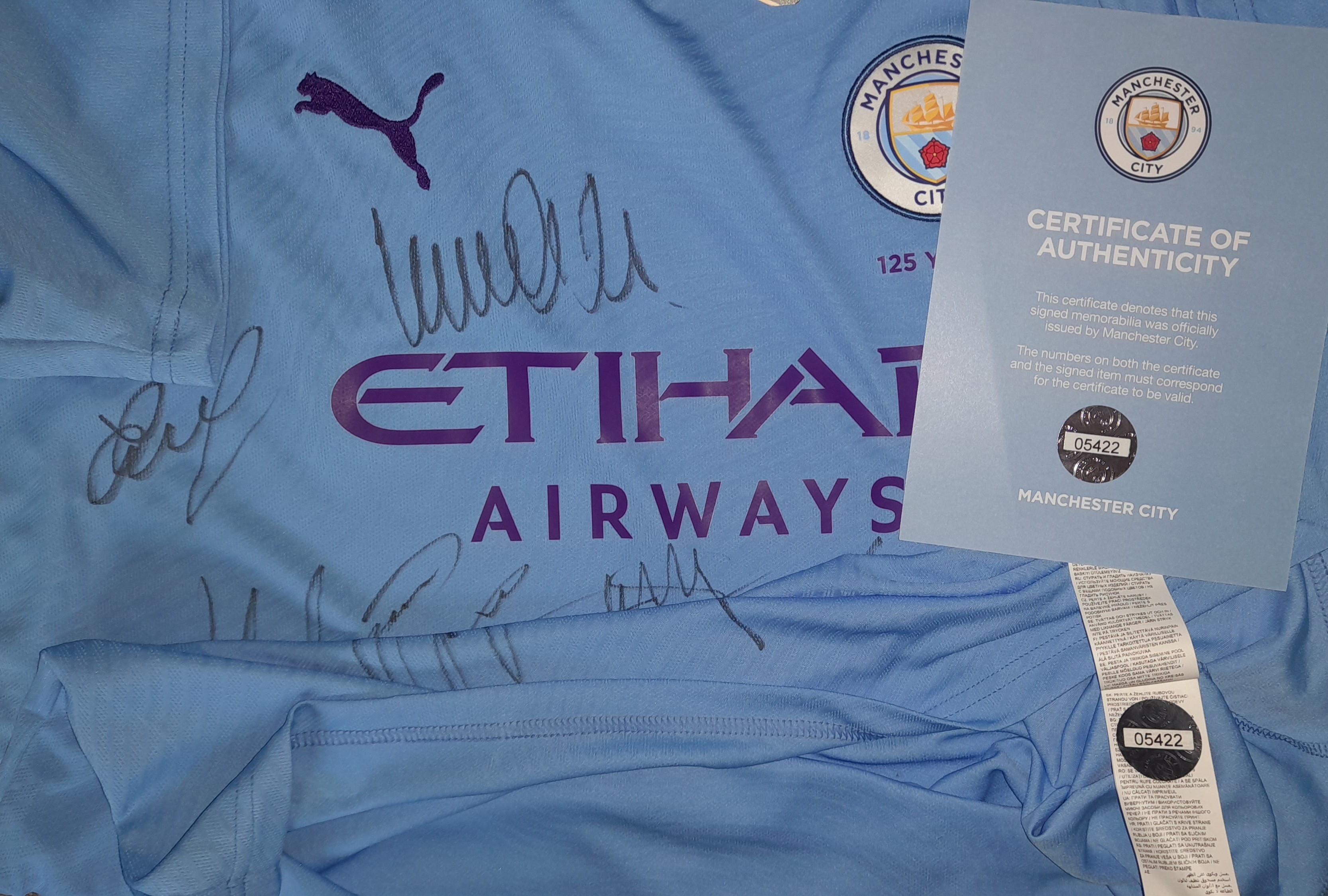 Manchester City 2019/20 Official Squad Signed Shirt - CharityStars