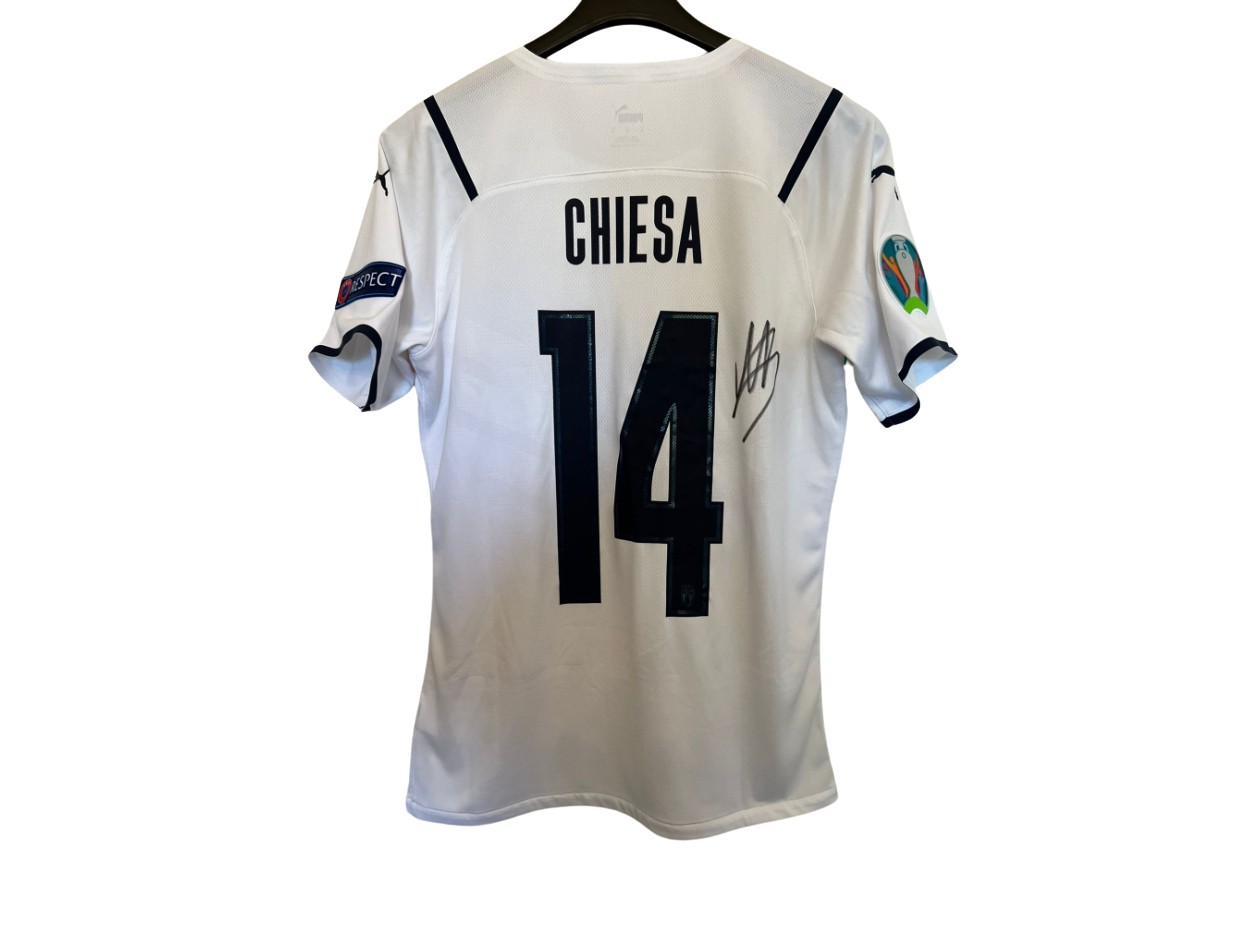 Chiesa Signed Match Shirt, Belgium vs Italy 2021 - CharityStars