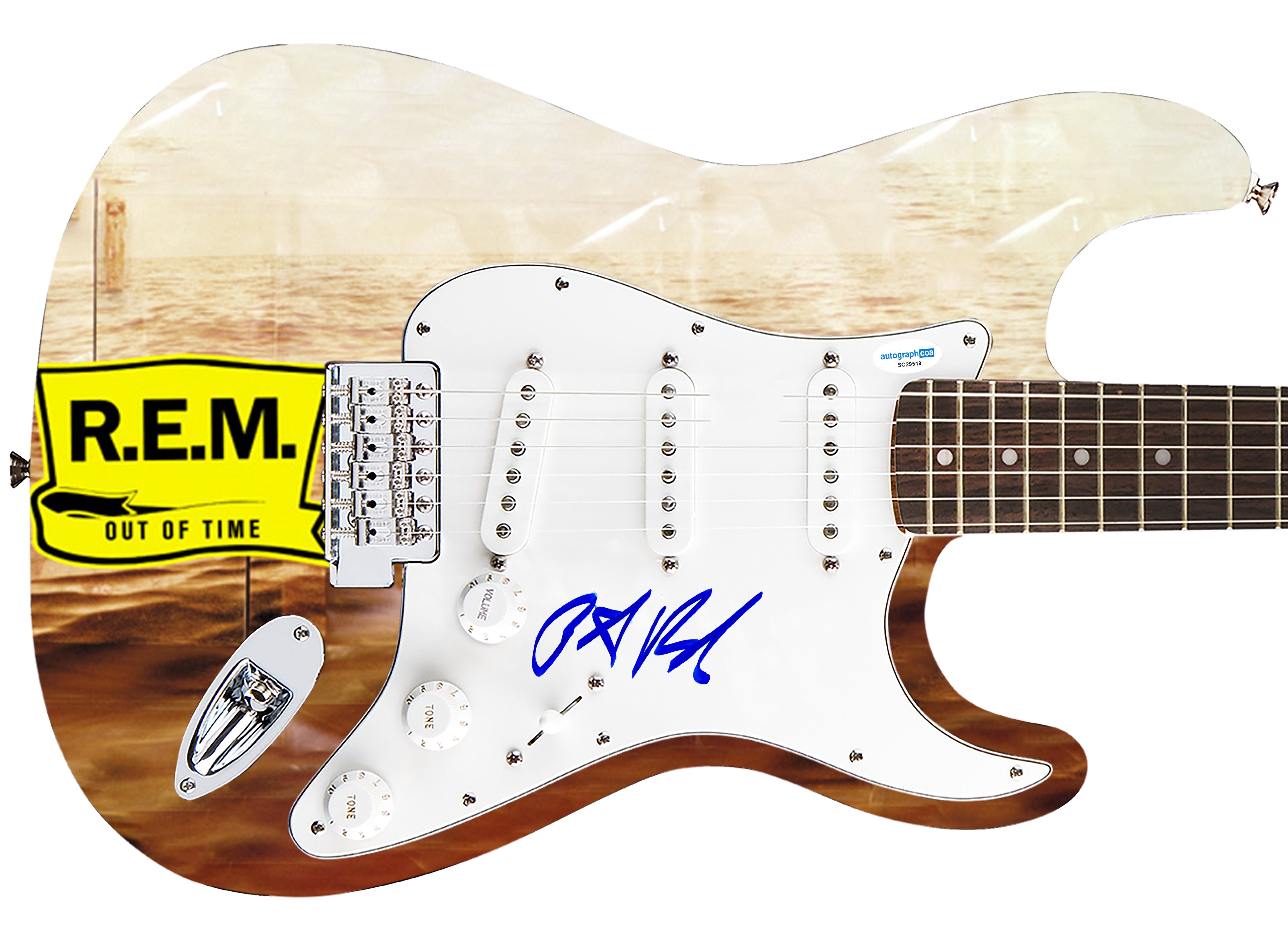 Peter Buck of R.E.M Signed Custom Graphics Guitar - CharityStars
