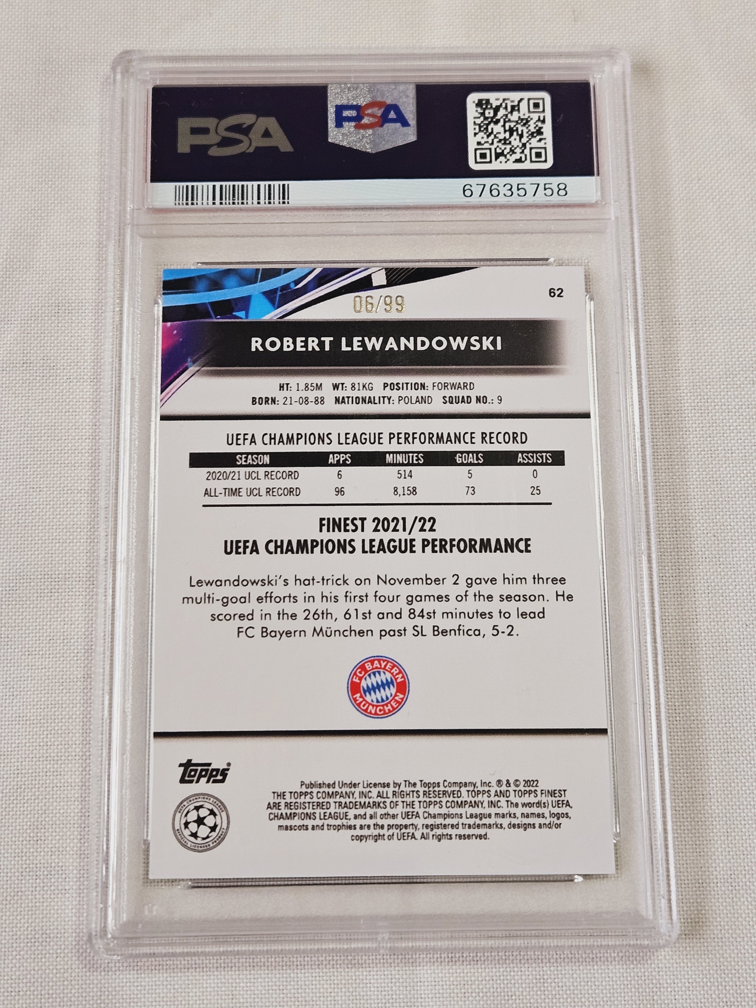 Robert Lewandowski Topps Finest UCL 2021/22 Card - CharityStars
