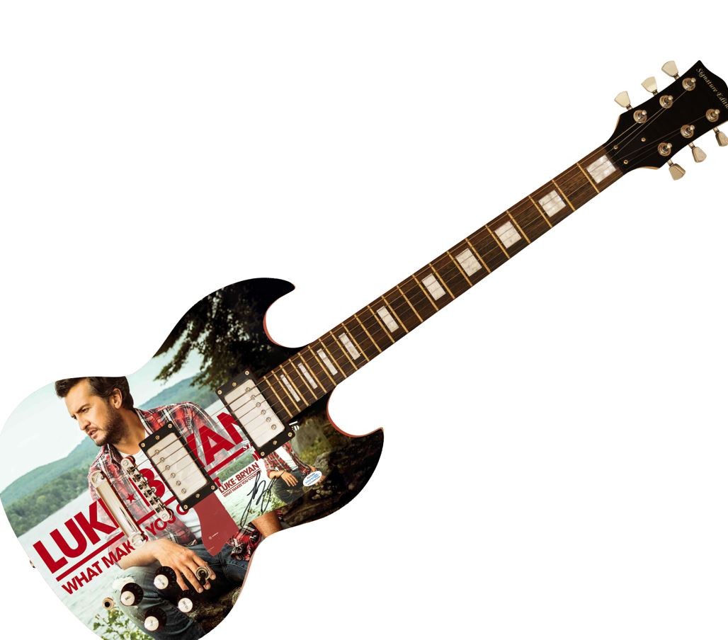 Luke Bryan Signed Custom Graphics Guitar - CharityStars