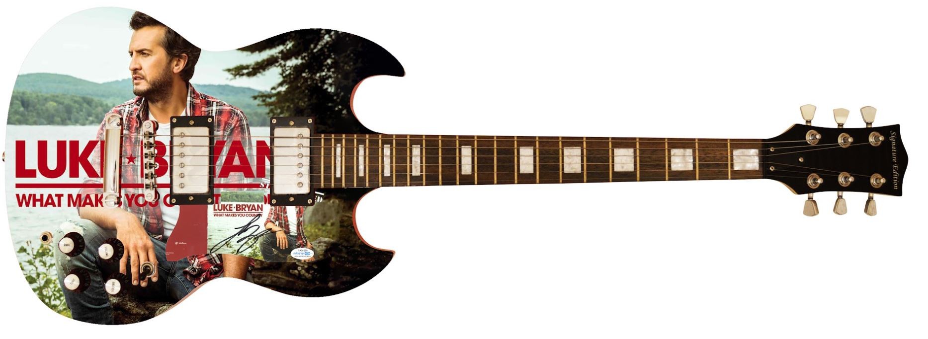 Luke Bryan Signed Custom Graphics Guitar - CharityStars