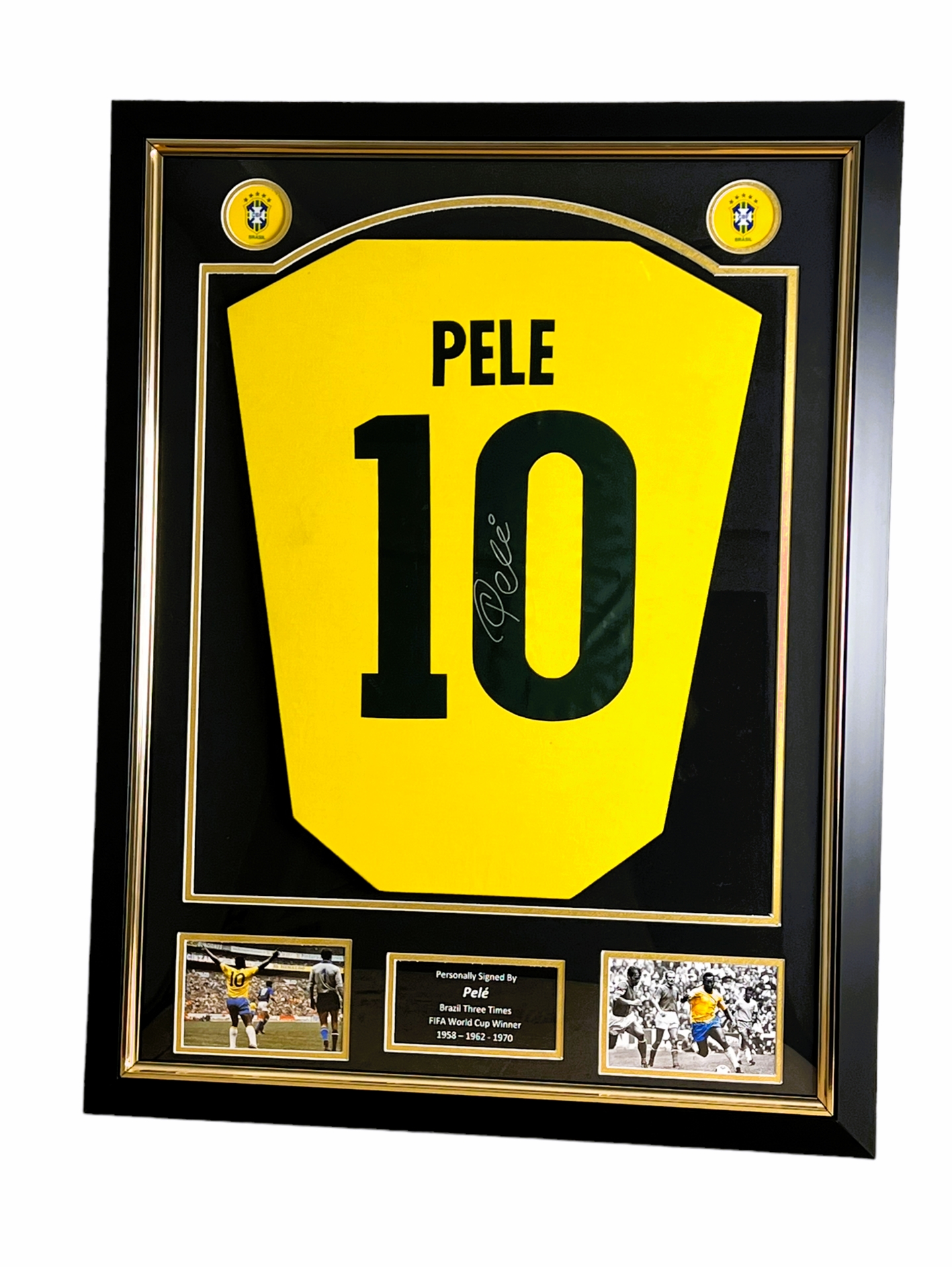 Pelé Brazil World Cup 1970 Signed and Framed Replica Shirt - CharityStars
