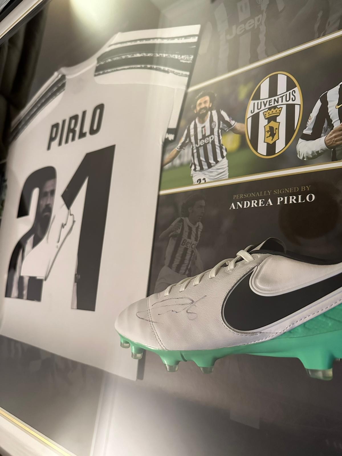 Andrea Pirlo Juventus Signed Shirt and Boot Display - CharityStars