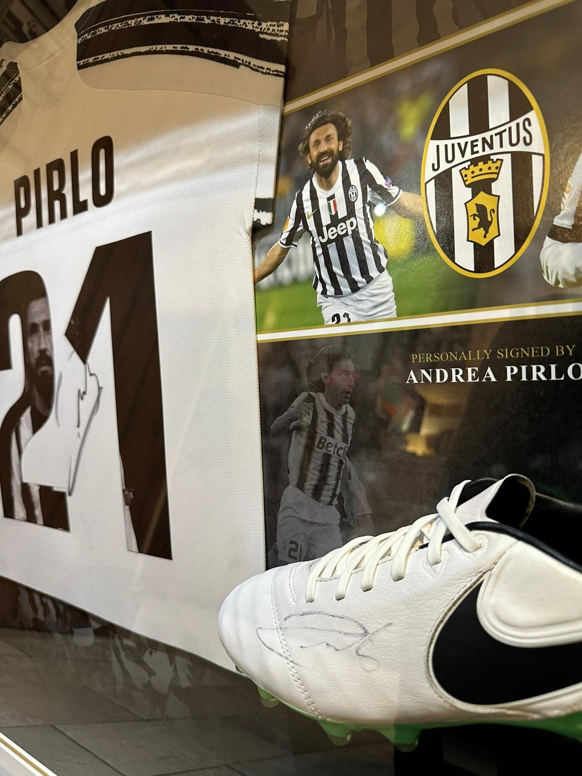 Andrea Pirlo Juventus Signed Shirt and Boot Display - CharityStars