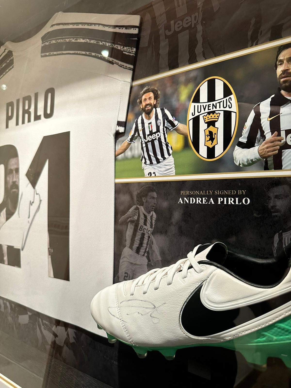Andrea Pirlo Juventus Signed Shirt and Boot Display - CharityStars