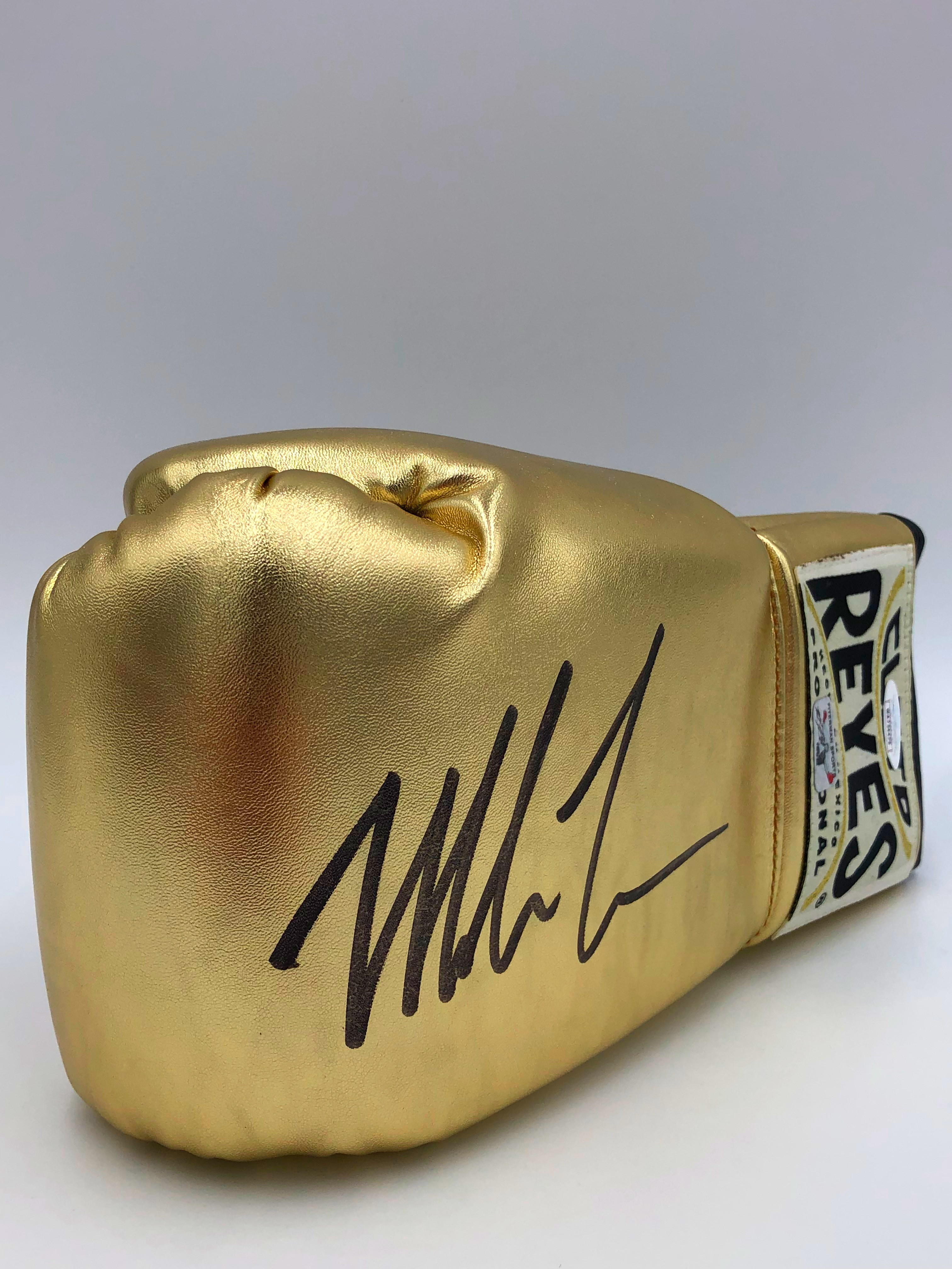 Mike Tyson Signed Gold Boxing Glove In Display Case - CharityStars