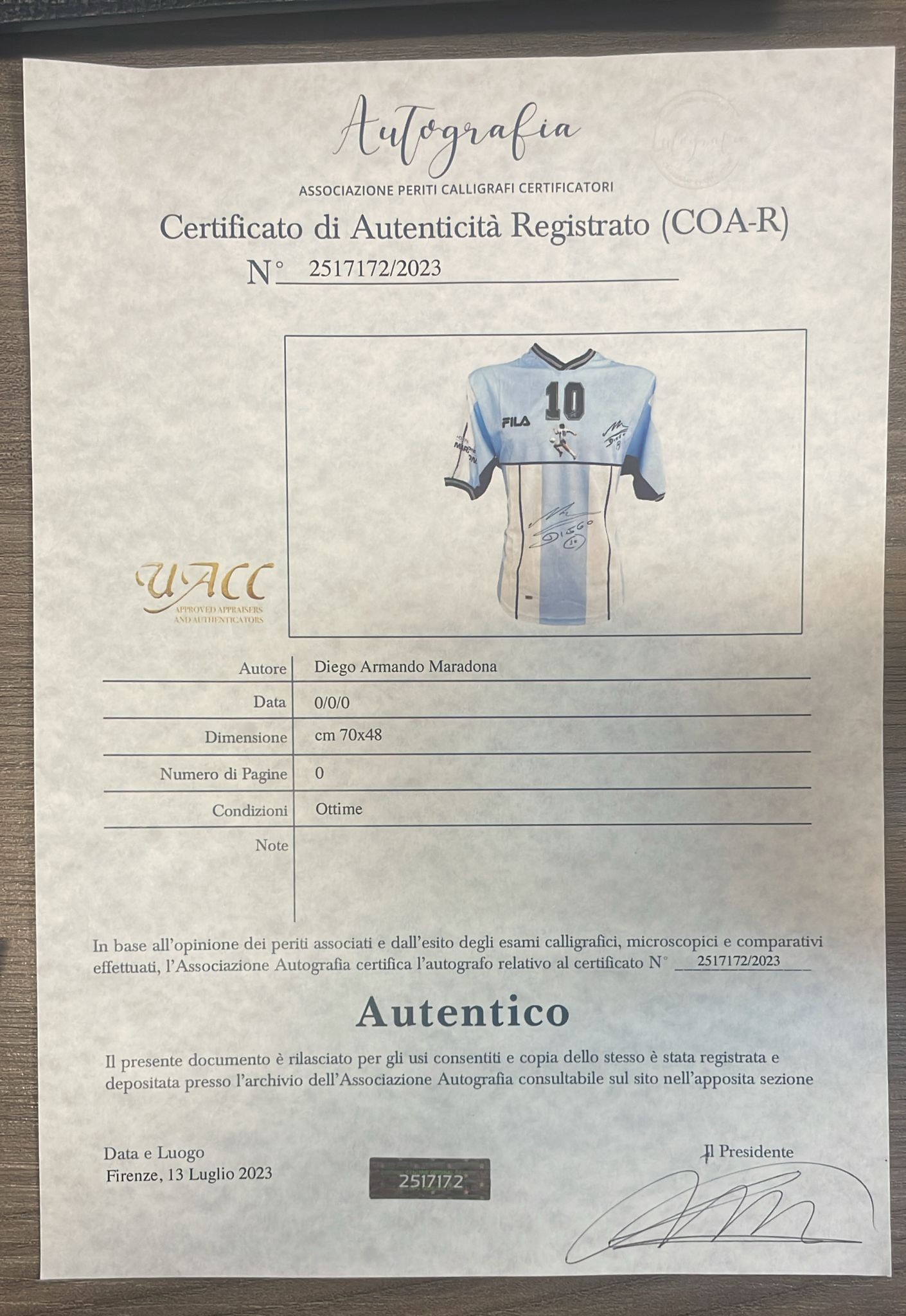 Maradona Official Signed Shirt, Argentina vs World Stars 2001 - The ...