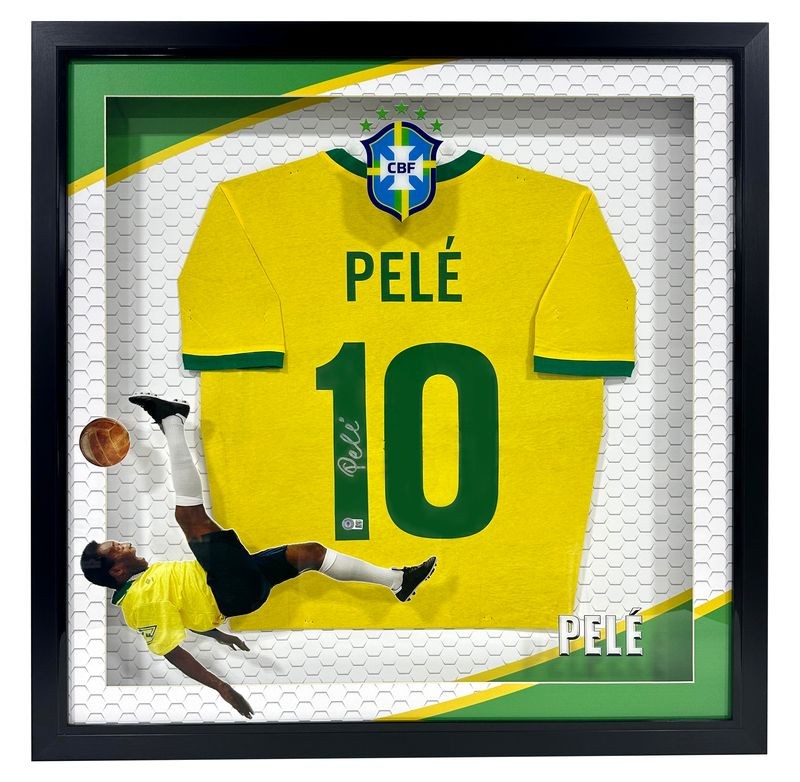 Pelé Brazil Signed and Framed Shirt with LED Lighting - CharityStars