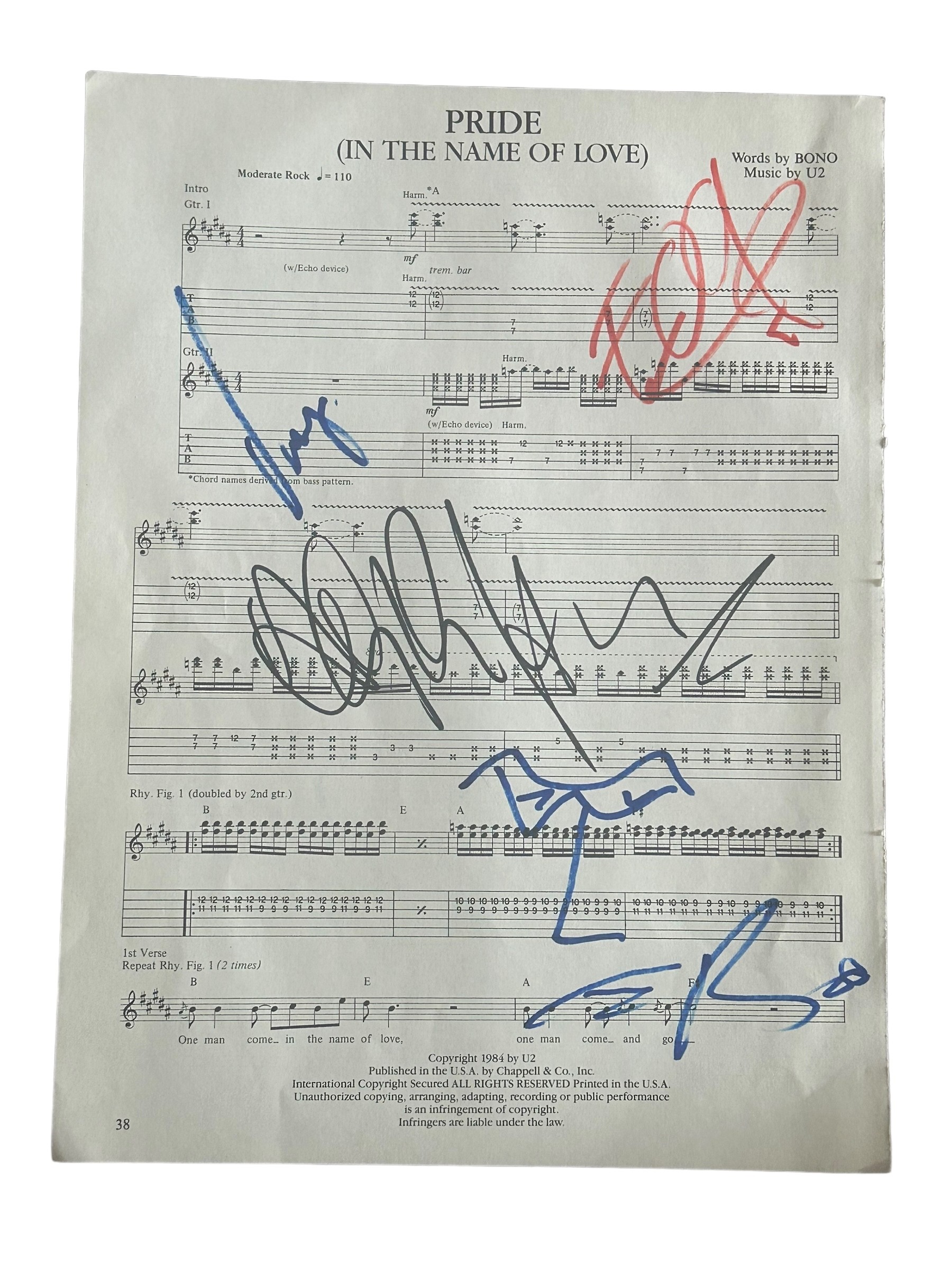 U2 Signed Pride (In The Name Of Love) Sheet Music - CharityStars