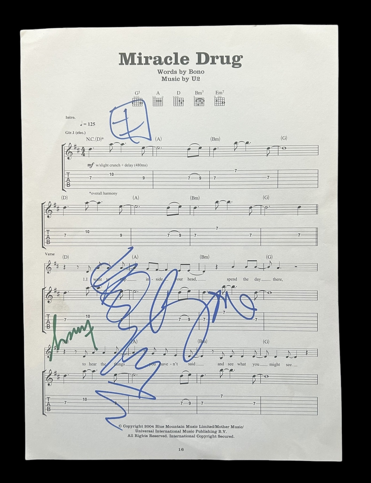 U2 Signed Miracle Drug Sheet Music - CharityStars