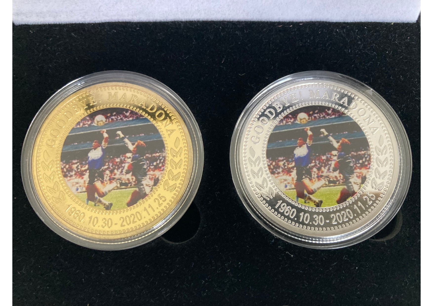 Diego Maradona Hand Of God Gold and Silver Plated Coins Set - CharityStars