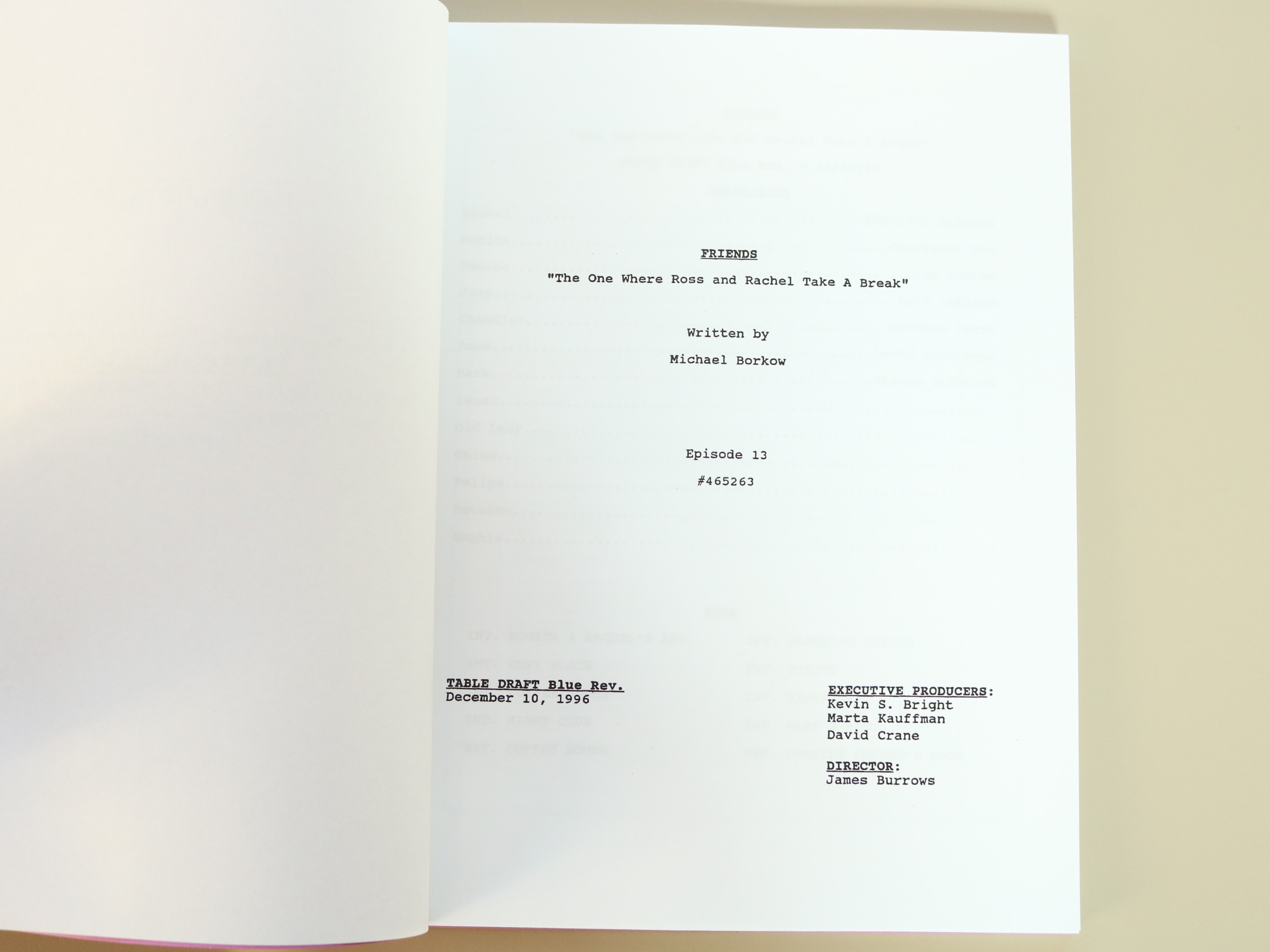 Friends "The One Where Ross And Rachel Take A Break" Original Script ...
