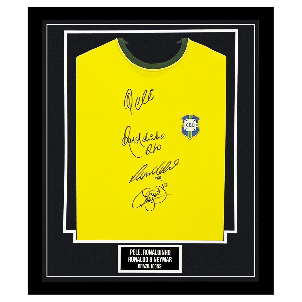Pelé, Ronaldinho, Ronaldo and Neymar Signed and Framed Brazil Shirt ...