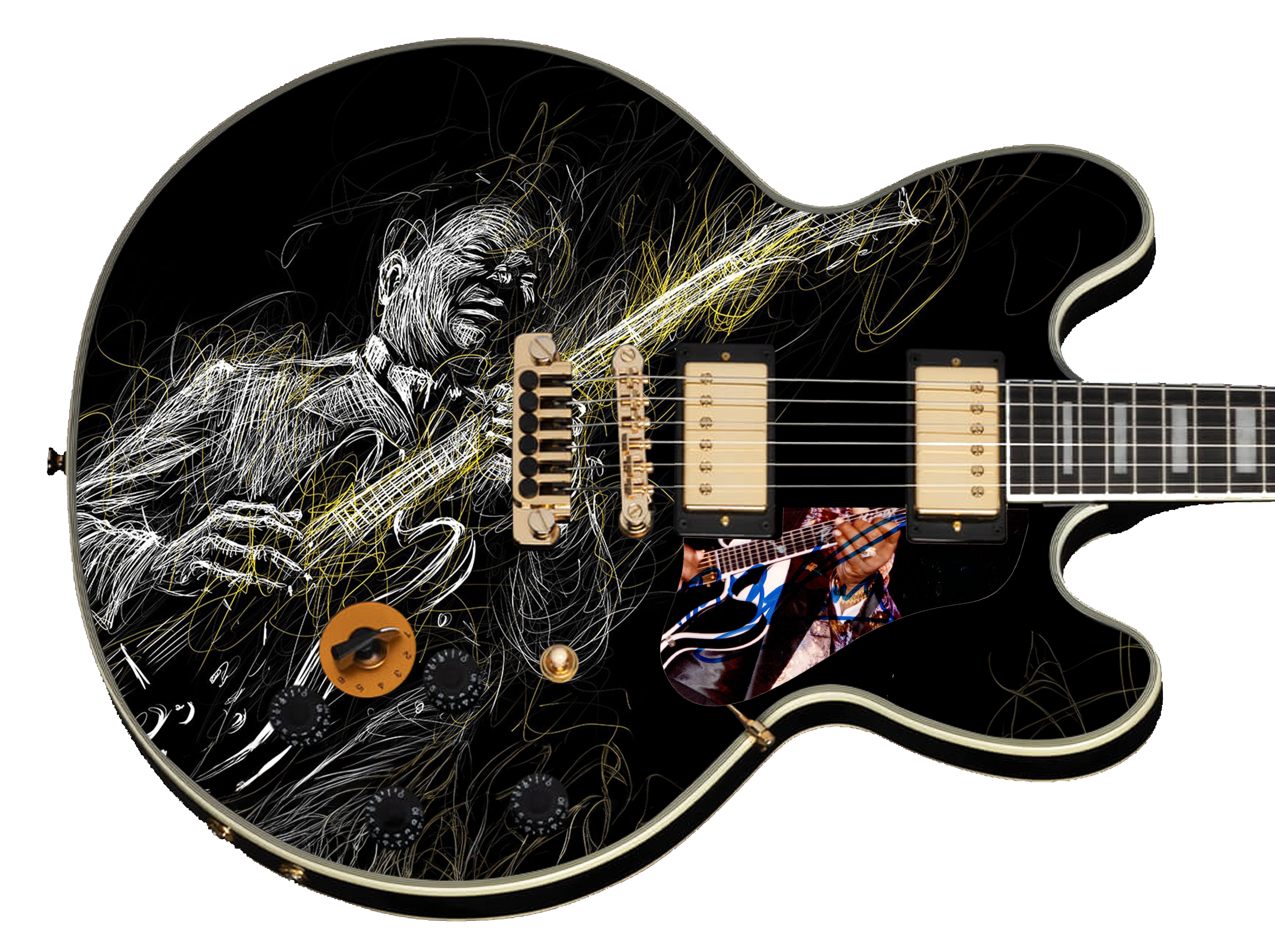 B.B. King Signed Pickguard on a Custom Gibson Epiphone Lucille Guitar ...