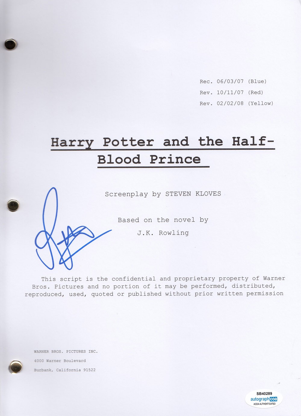 Rupert Grint as Ron Weasley Signed Harry Potter Script - CharityStars