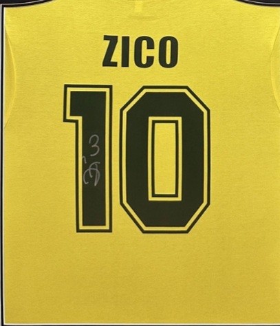 Zico's Brazil 1982 Signed and Framed Shirt - CharityStars