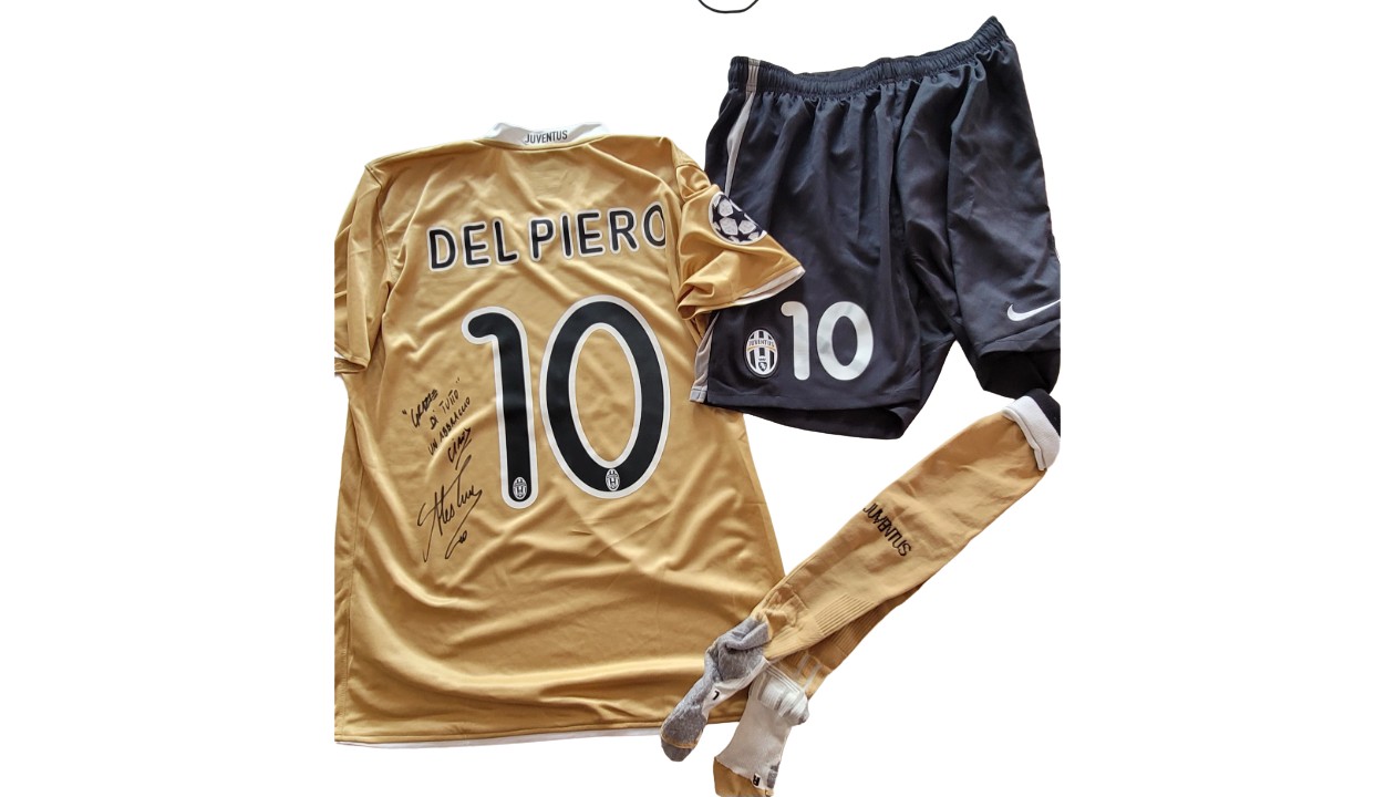 Del Piero's Juventus Official Kit, UCL 2008/09 - Signed with Dedication ...